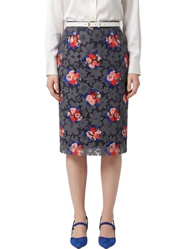 Fendi Floral Lace Midi Skirt - Grey