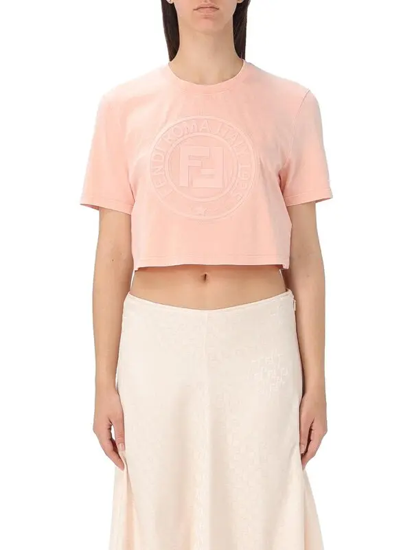 Fendi Embossed Logo Cropped T-shirt - Pink