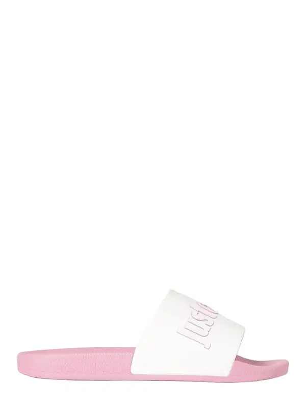 Just Cavalli Rubber Sliders With Printed Logo - Silver