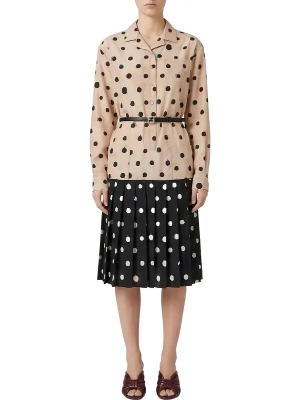 Fendi Silk Polka Dot Midi Dress With Belt - Multicolor