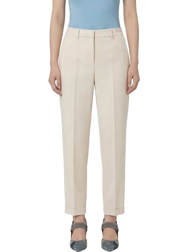 Fendi Slim Fit Wool And Silk Trousers - Beige