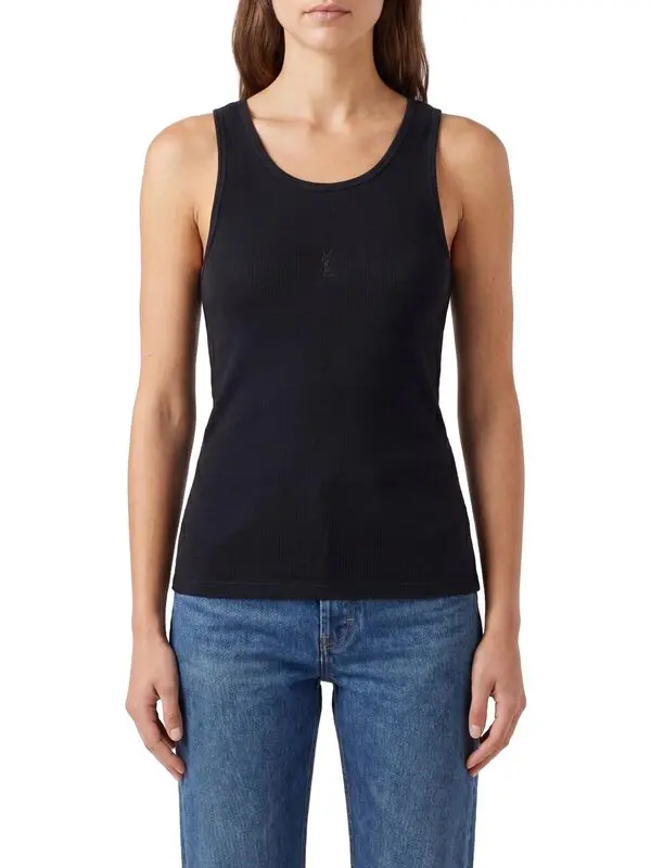 Saint Laurent Ribbed Cotton Tank Top - Blue