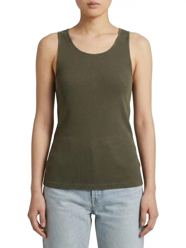Saint Laurent Ribbed Cotton Tank Top - Green