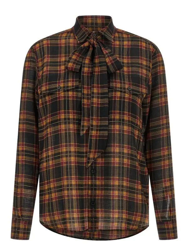 Saint Laurent Plaid Button-up Shirt With Neck Tie - Multicolor