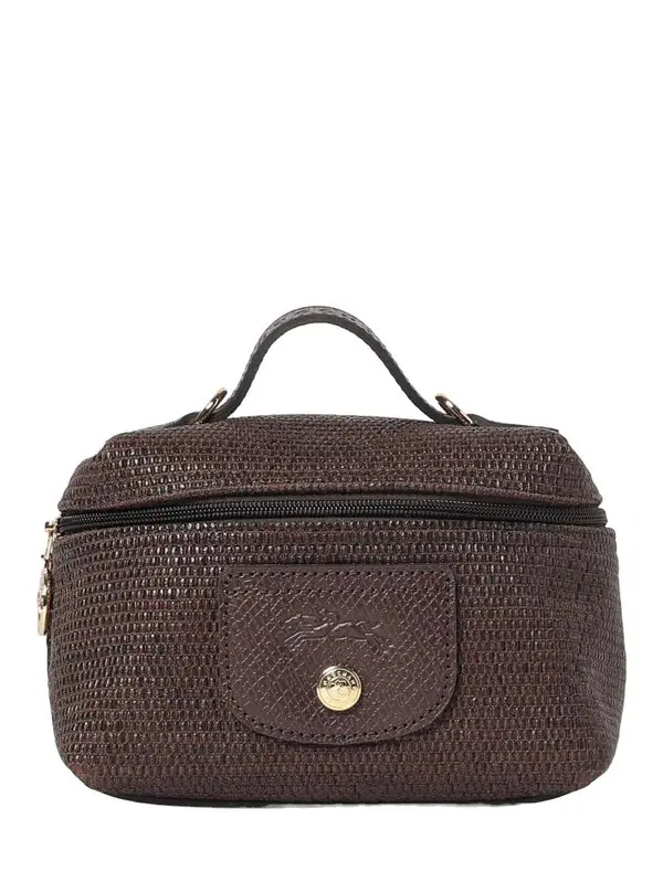 Longchamp Le Pliage Mini Raffia Handbag With Leather Handle - Ebony