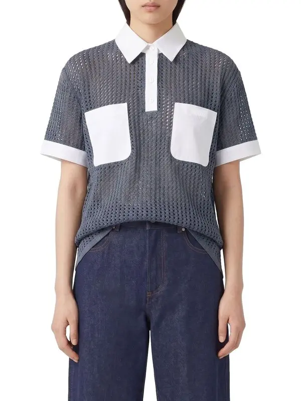 Fendi Crochet Knit Polo - Grey