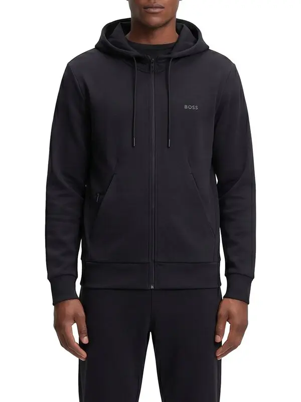 BOSS Cotton Zip-up Hoodie With Lettering Logo - Blue