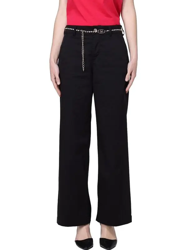 Liu Jo High-waisted Cropped Cotton Blend Pants With Jeweled Belt - Black