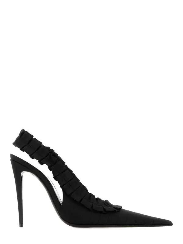 Saint Laurent Ruffled Slingback Heels - Black