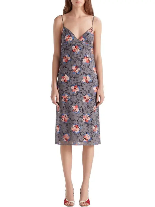Fendi Floral Lace Midi Slip Dress - Grey