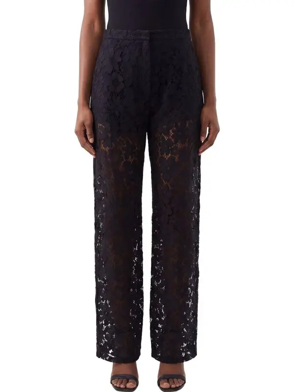 Fendi High-waisted Straight-leg Lace Palazzo Pants - Black