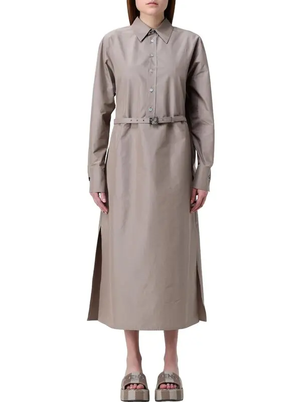 Fendi Long Sleeve Shirt Dress With Belt - Beige