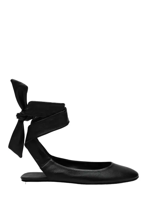 Attico Leather Ballerina Flats With Ribbon Ankle Fastening - Black