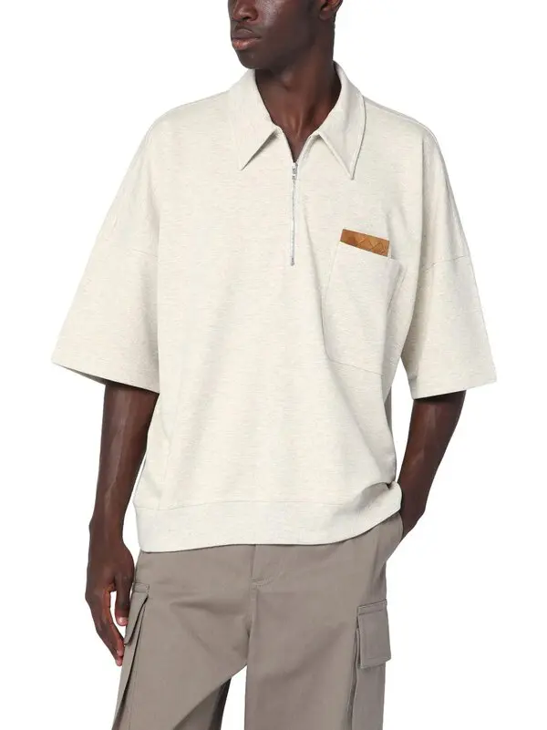 Bottega Veneta Sea Salt Mélange Cotton Polo - Grey
