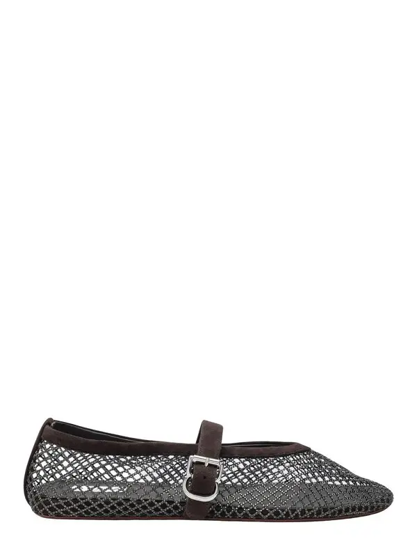 Alaïa Flat Rhinestone Mesh Ballerinas With Suede Detail - Brown