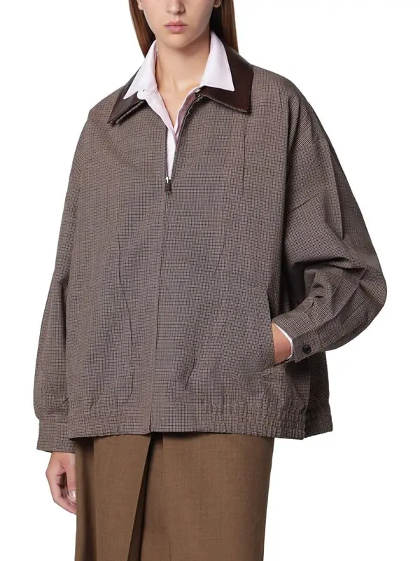 Prada Houndstooth Wool Blouson Jacket - Brown