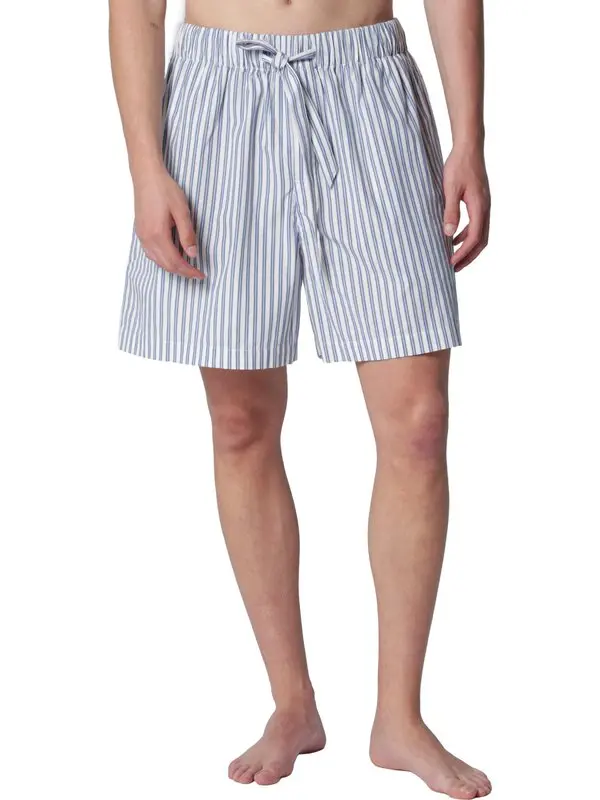 TEKLA Organic Cotton Striped Pajama Shorts - Blue