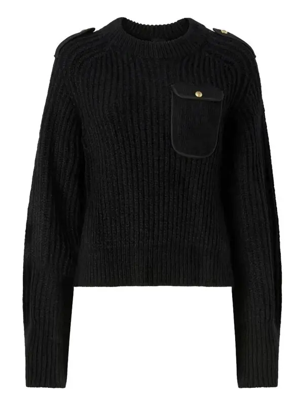 Pinko Ribbed-knit Epaulette Sweater With Pocket Detail - Black