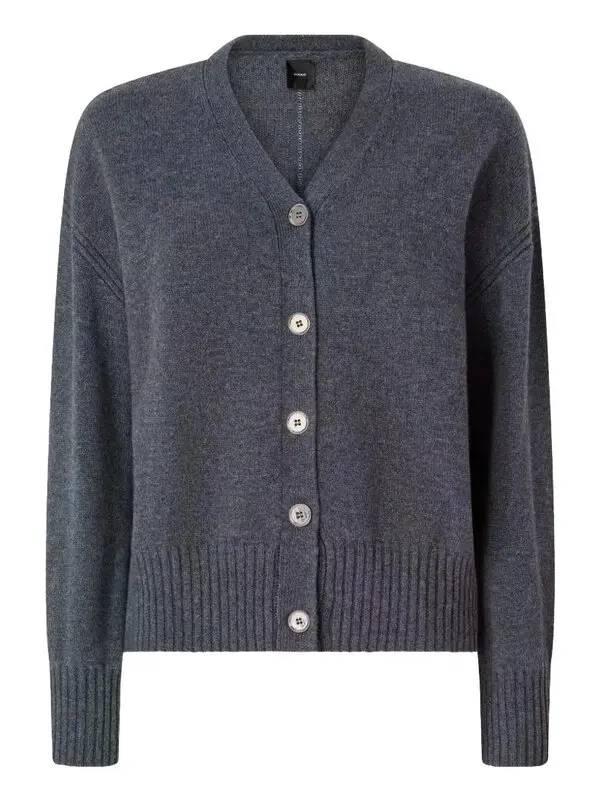 Pinko Ribbed-trim V-neck Cardigan - Grey