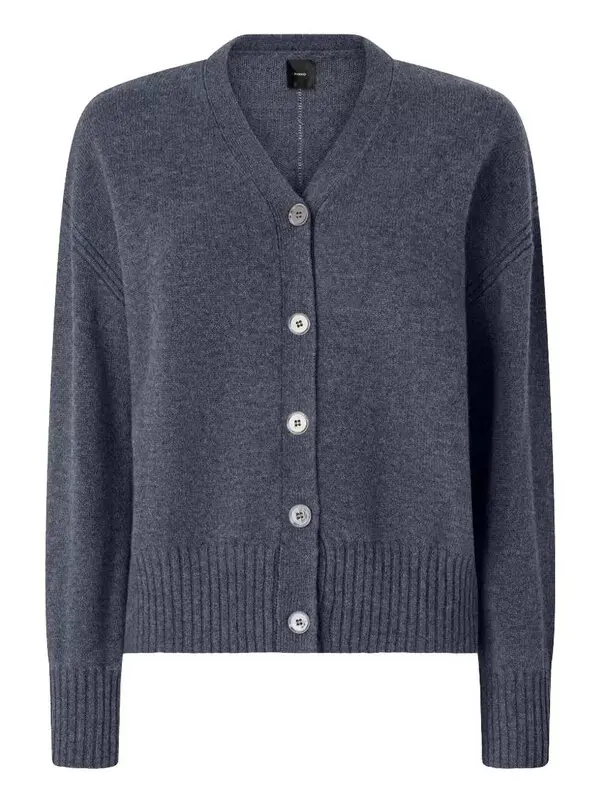 Pinko V-neck Cardigan With Ribbed Trim - Grey