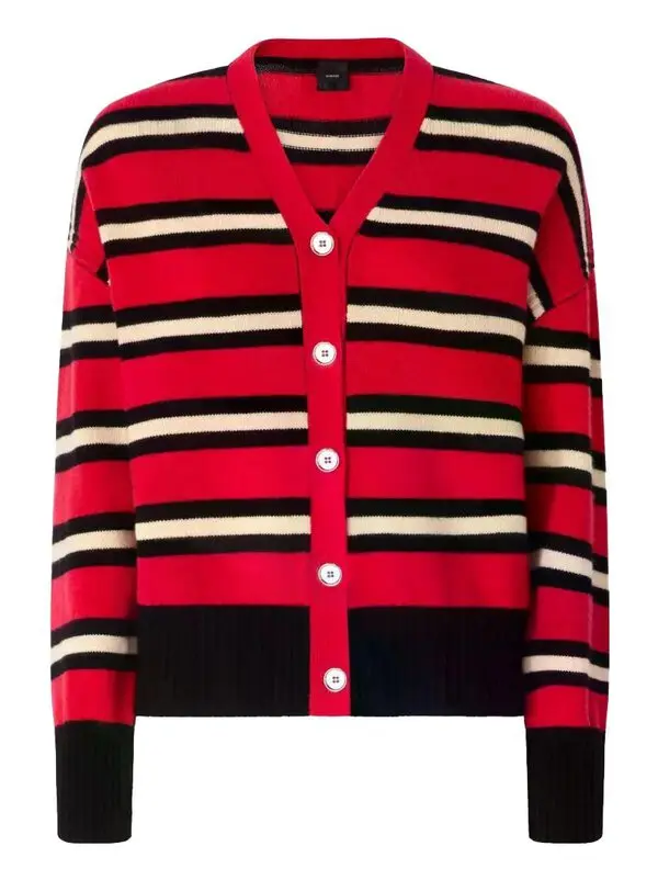 Pinko Striped V-neck Cardigan - Red