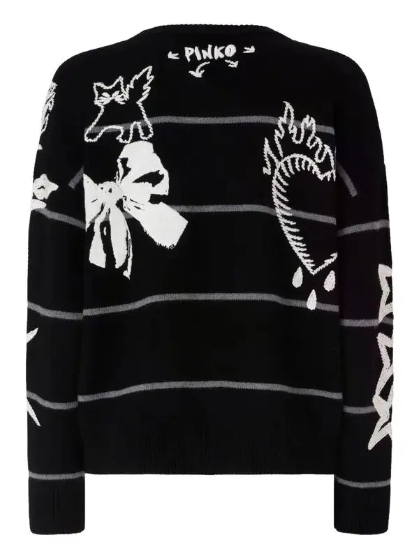 Pinko Intarsia Knit Sequin-embellished Sweater - Black