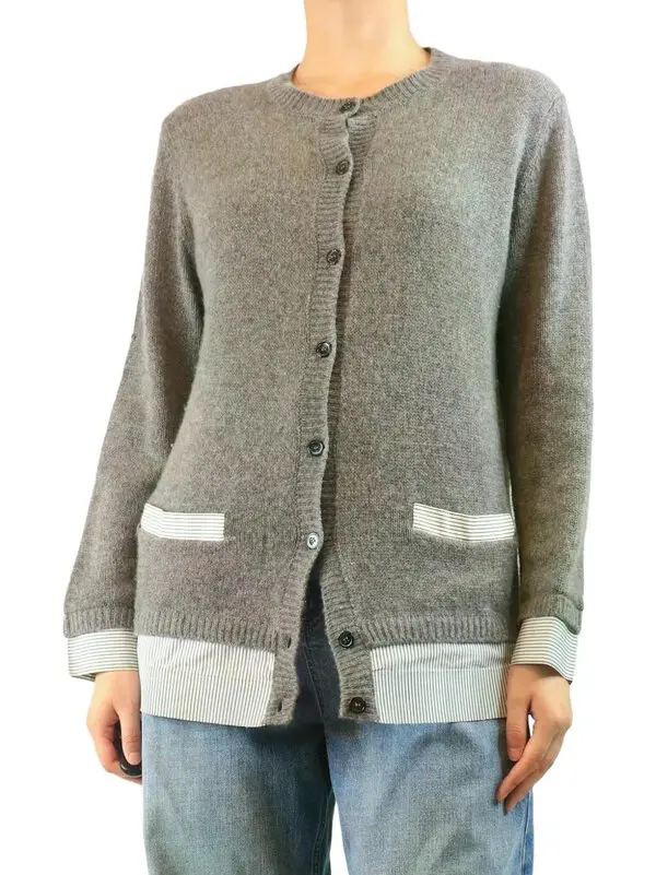 Marni Long Sleeve Button-fastening Cardigan With Striped Trim - Grey
