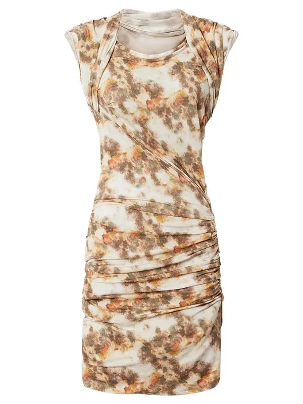 ETOILE Iria Printed Draped Jersey Dress - Beige