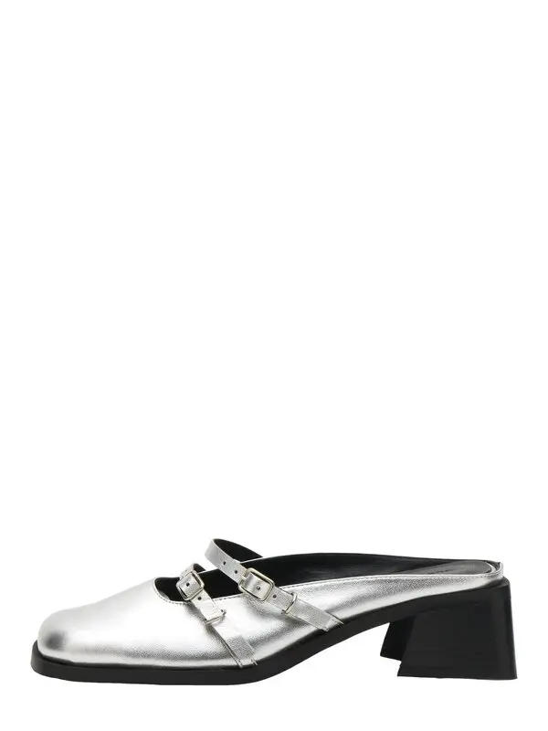 JUSTINE CLENQUET Andie Mules Metallic Leather - Silver