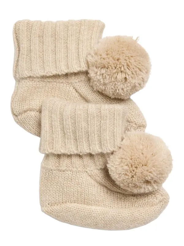 PUREBABY Cashmere Pom-pom Booties - Beige