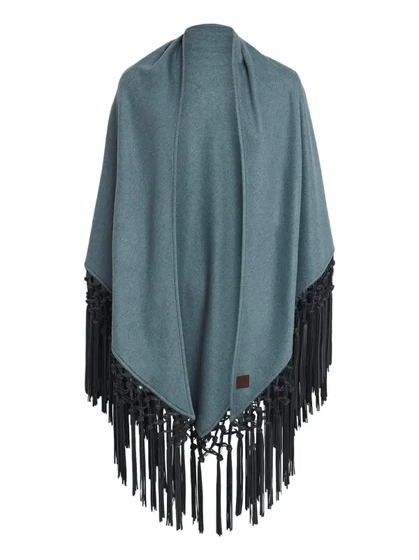 Colombo Cashmere And Leather Fringe Cape - Blue