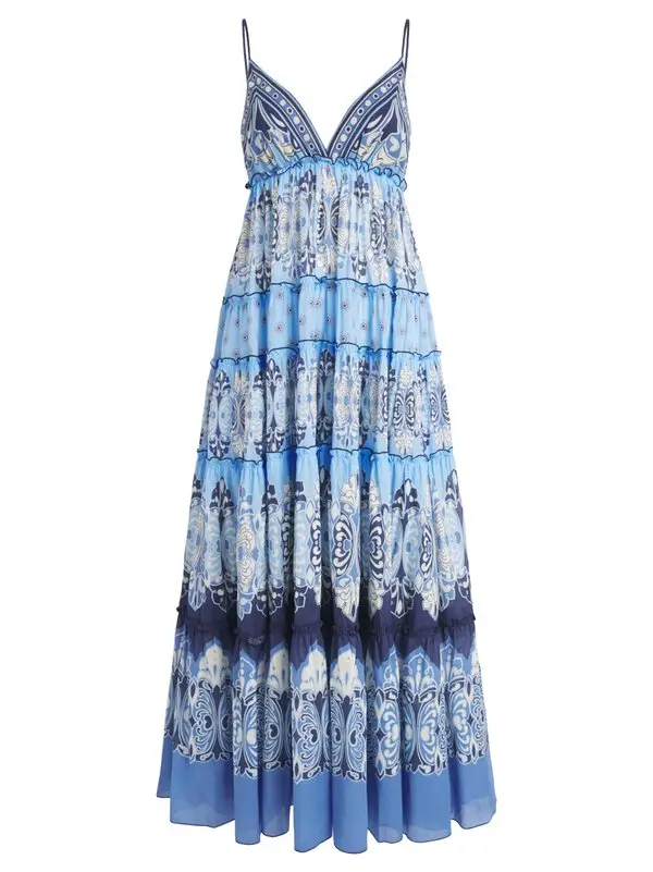 La DoubleJ Printed Cotton Maxi Dress - Blue