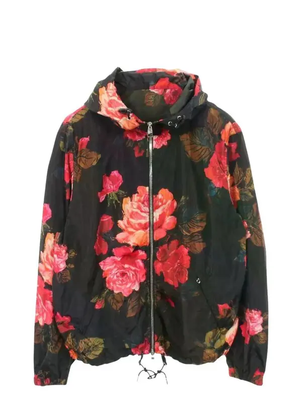 Alexander McQueen Floral Print Hooded Jacket - Black