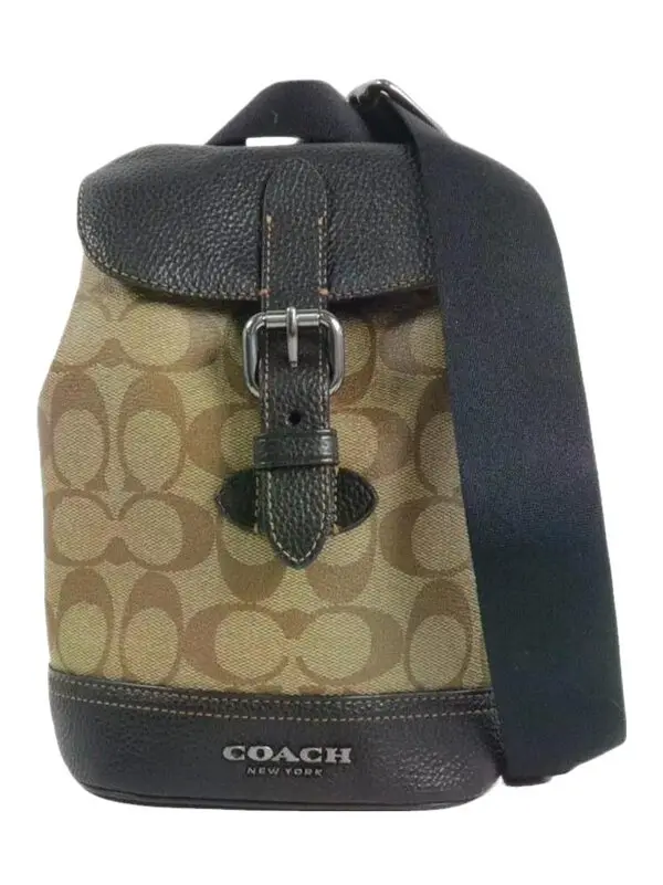 COACH VINTAGE Coach Signature Monogram Canvas And Leather Backpack Bag - Neutrals