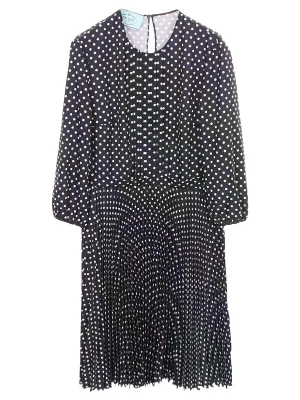 Prada Pleated Polka-dot Midi Dress - Blue