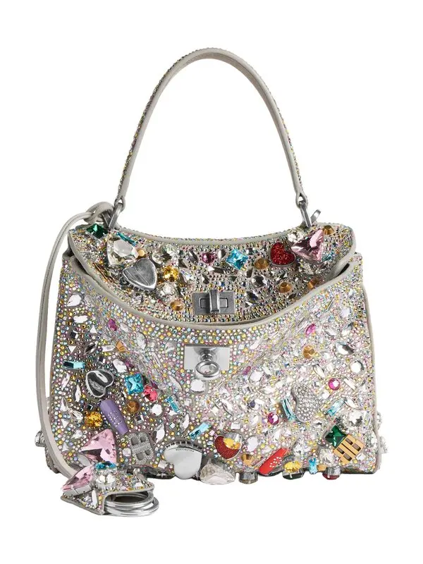 Balenciaga Mini Suede Embellished Rodeo Top-handle Bag - Grey