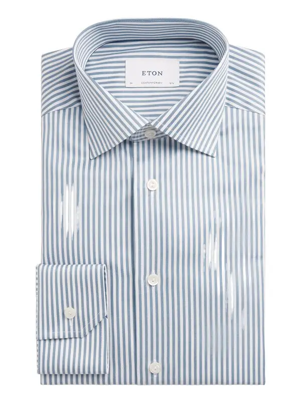 Eton Cotton Stripe Contemporary Fit Shirt - Green