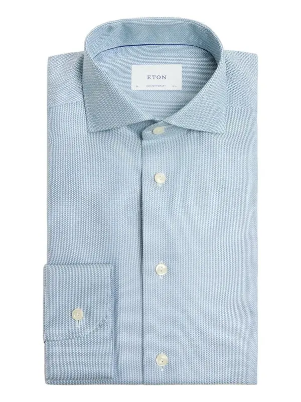 Eton Cotton Patterned Contemporary Fit Shirt - Navy