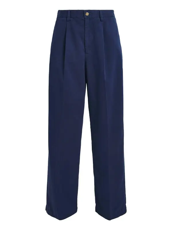 Polo Ralph Lauren Linen Trousers With Pleated Front - Navy