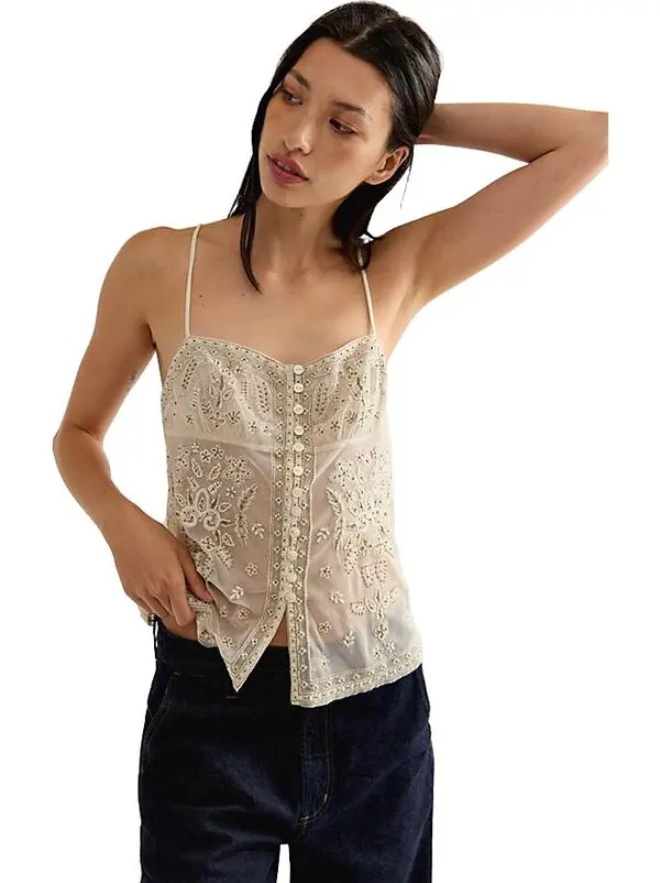 Free People Aurora Embellished Top - Tea