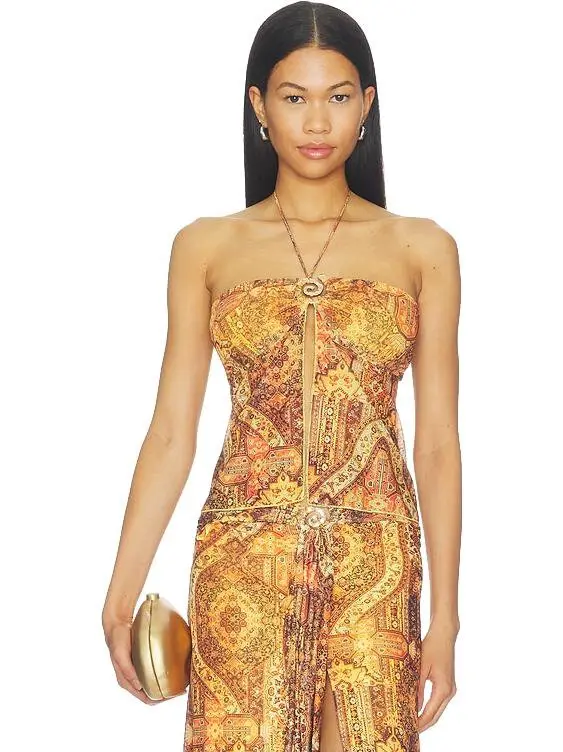 RUNAWAY THE LABEL Skylar Sheer Halter Split Front Top - Multi