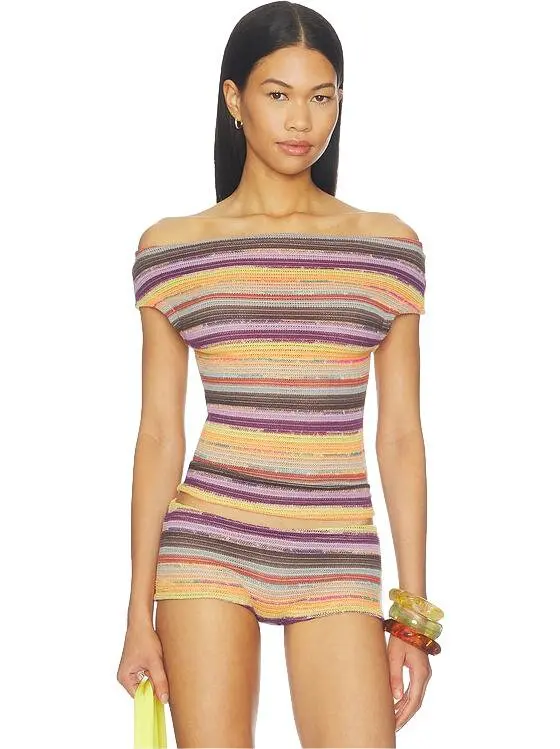 JADED LONDON Cata Stripe Asymmetric Knit Top - Multi