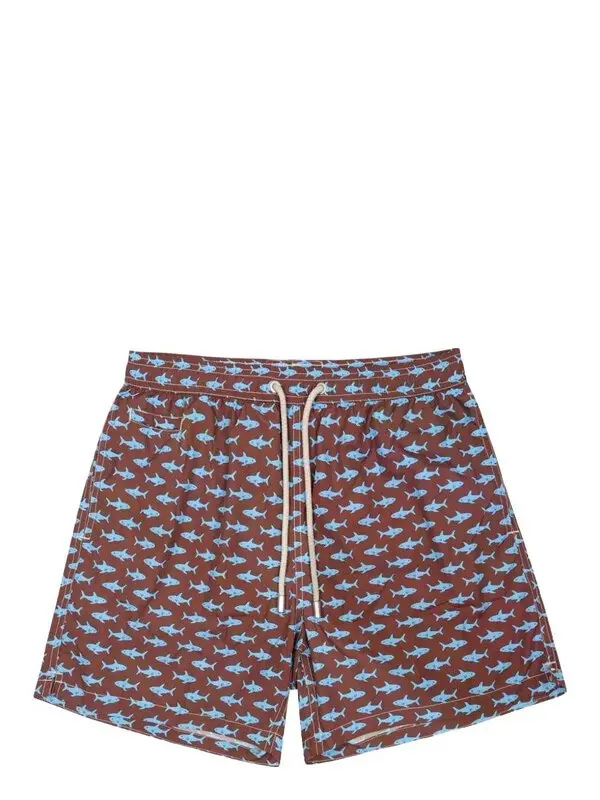 MC2 SAINT BARTH Shark Print Swim Shorts - Brown