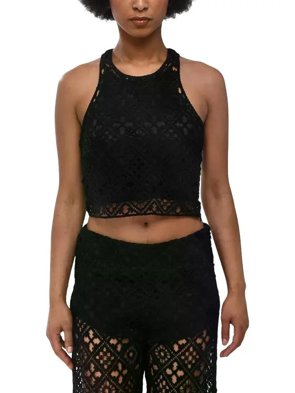 Off-White Crochet-knit Halter Neck Cropped Top - Black