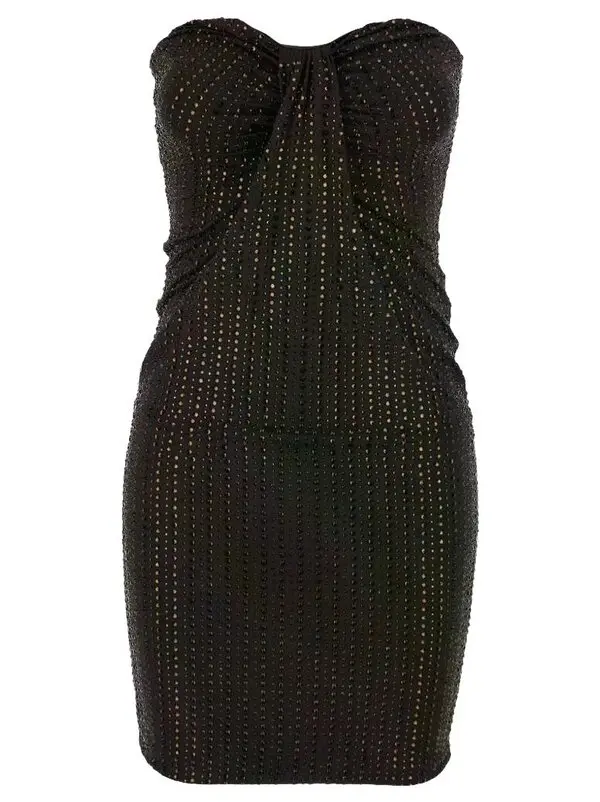 VENUJA Crystal Embellished Strapless Sweetheart Neck Mini Dress - Brown