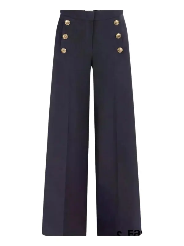 Seductive Bridget Button-embellished Wide Leg Trousers - Blue