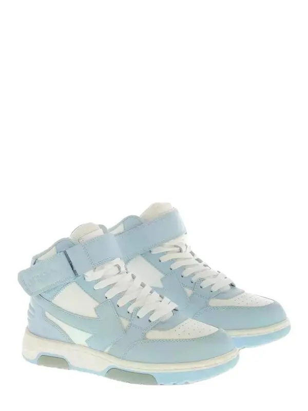 Off-White Mid-top Out Of Office Leather Sneakers With Touch-strap Closure - Blue
