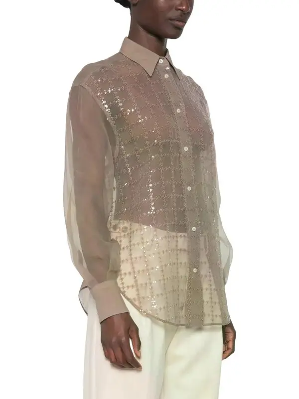 Brunello Cucinelli Sequin Embellished Semi-sheer Shirt - Brown
