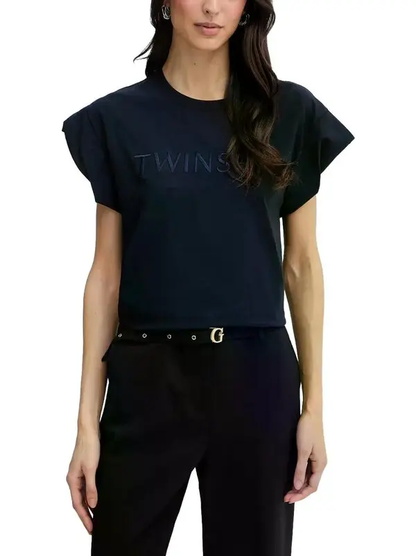 TWINSET Logo-embroidered Cap-sleeve T-shirt - Blue