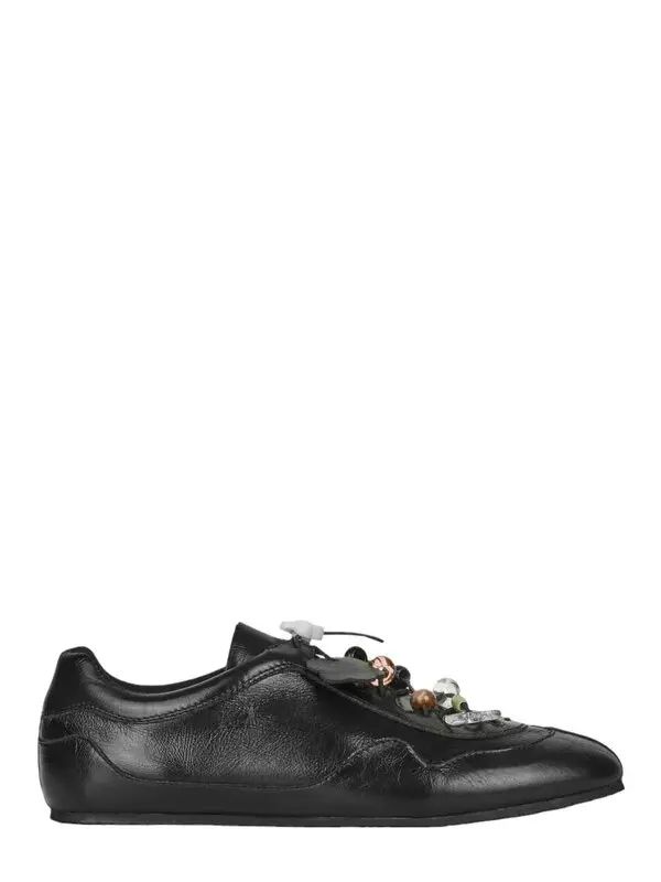 Cecilie Bahnsen Blaise Bead-embellished Leather Sneakers - Black